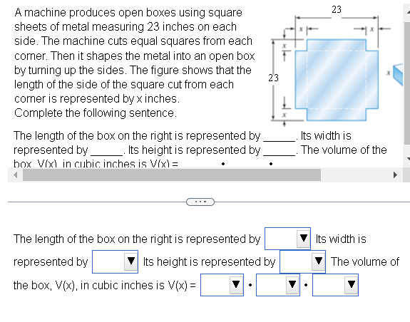 Solved A machine produces open boxes using square sheets of | Chegg.com
