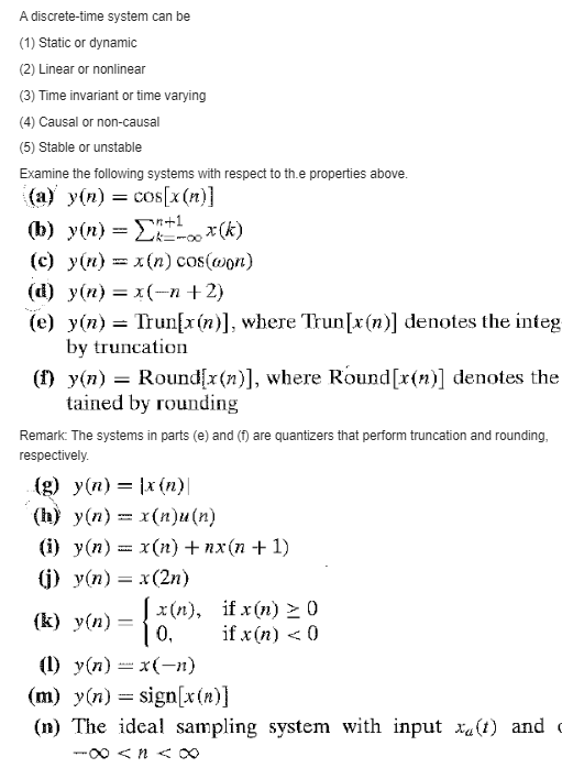 Solved A discrete-time system can be (1) Static or dynamic | Chegg.com