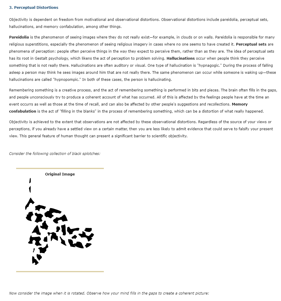 Solved 3. Perceptual Distortions Objectivity is dependent on | Chegg.com