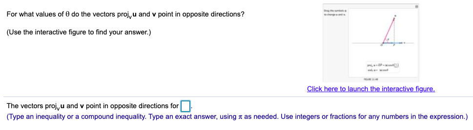 Solved For what values of do the vectors proj, u and v point | Chegg.com
