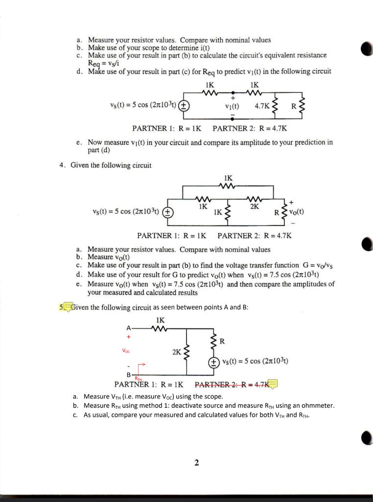 ECE 1101 L Experiments 5&6 : THEVENIN EQUIVALENT | Chegg.com