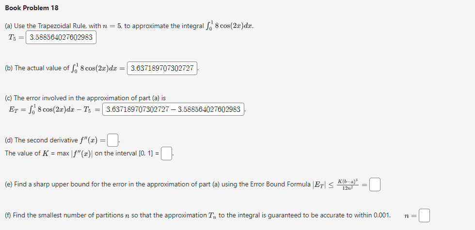 Solved (a) Use the Trapezoidal Rule, with n=5, to | Chegg.com