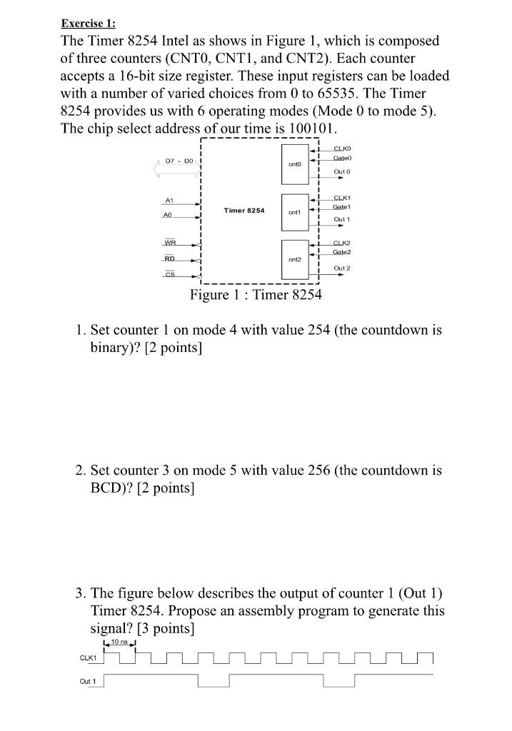 Solved Exercise 1: The Timer 8254 Intel as shows in Figure | Chegg.com