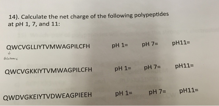 Solved 14). Calculate the net charge of the following | Chegg.com