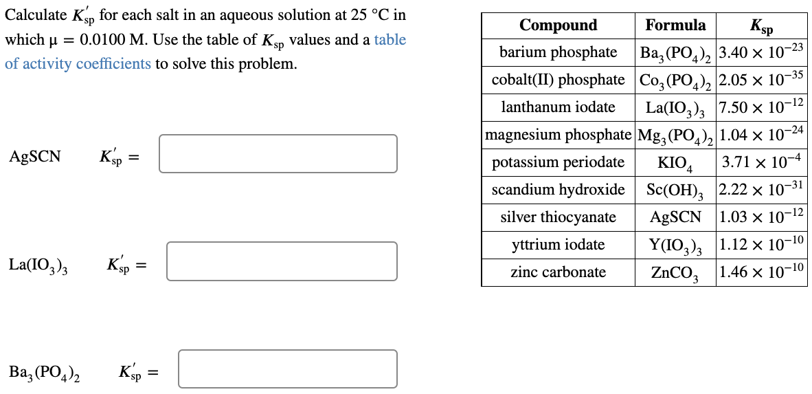 Solved Calculate Ksp′ for each salt in an aqueous solution | Chegg.com