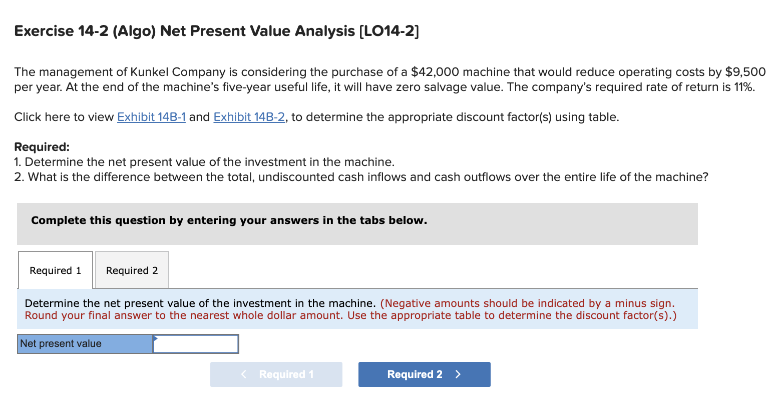Solved Exercise 14-2 (Algo) Net Present Value Analysis | Chegg.com