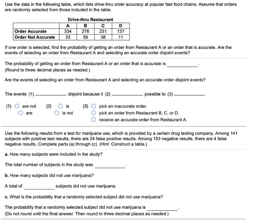 Solved Use the data in the following table, which lists | Chegg.com