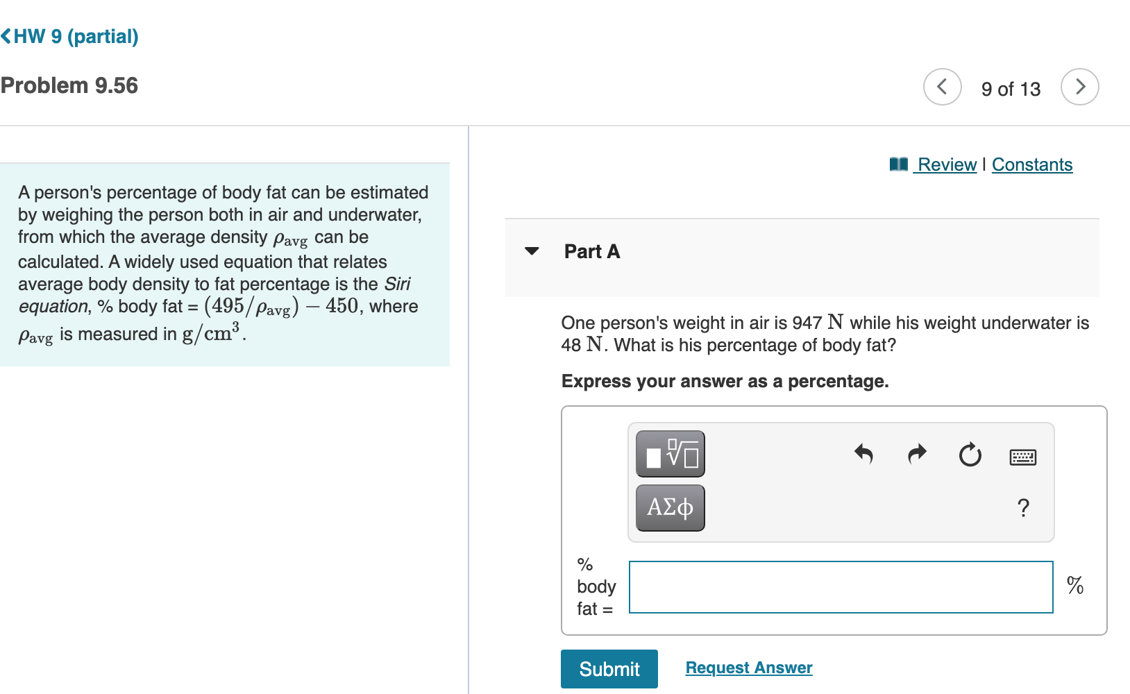 Solved Review | Constants Part A A person's percentage of | Chegg.com