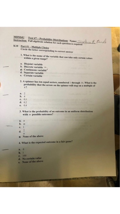 Solved MDM4U Test 7-Probability Distribations Name:dina | Chegg.com