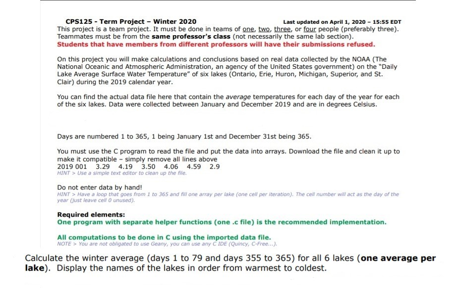 Solved CPS125 - Term Project - Winter 2020 Last updated on | Chegg.com