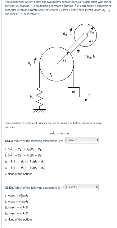 Solved The mechanical system below has two pulleys connected | Chegg.com