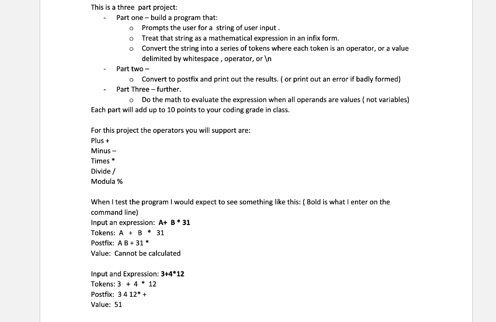 Solved This is a three part project: Part one build a | Chegg.com