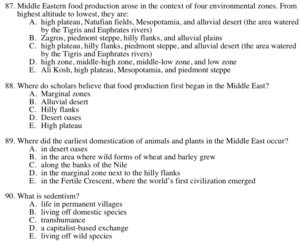 Solved 87. Middle Eastern food production arose in the | Chegg.com