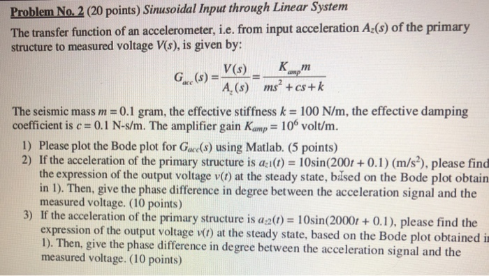 Solved Problem No. 2 (20 points) Sinusoidal Input through | Chegg.com