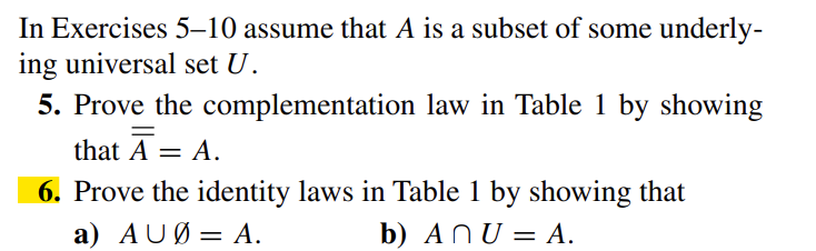 Solved \begin{tabular}{|l|l|} \hline TABLE 1 Set Identities. | Chegg.com