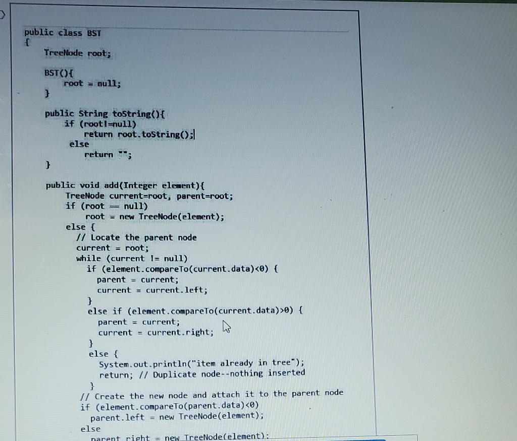 Solved It (element.compareTo(parent.data)