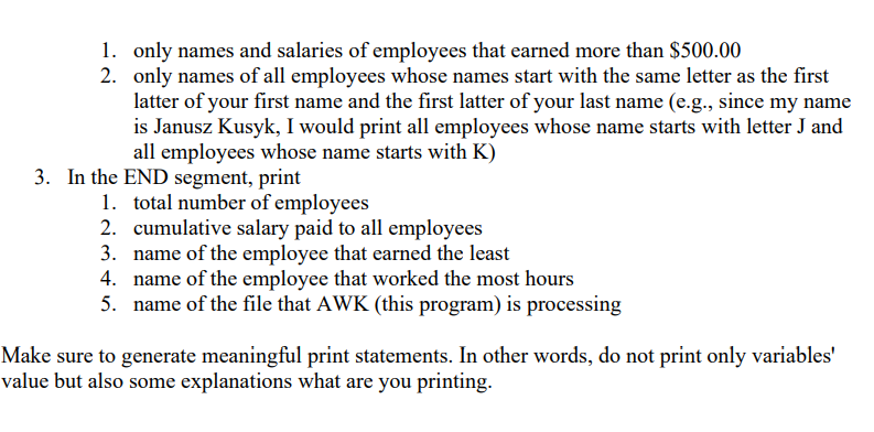 Solved Part 1 (50 points) Write an AWK program that takes as | Chegg.com