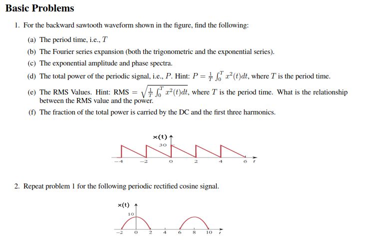 Solved Basic ProblemsFor the backward sawtooth waveform | Chegg.com
