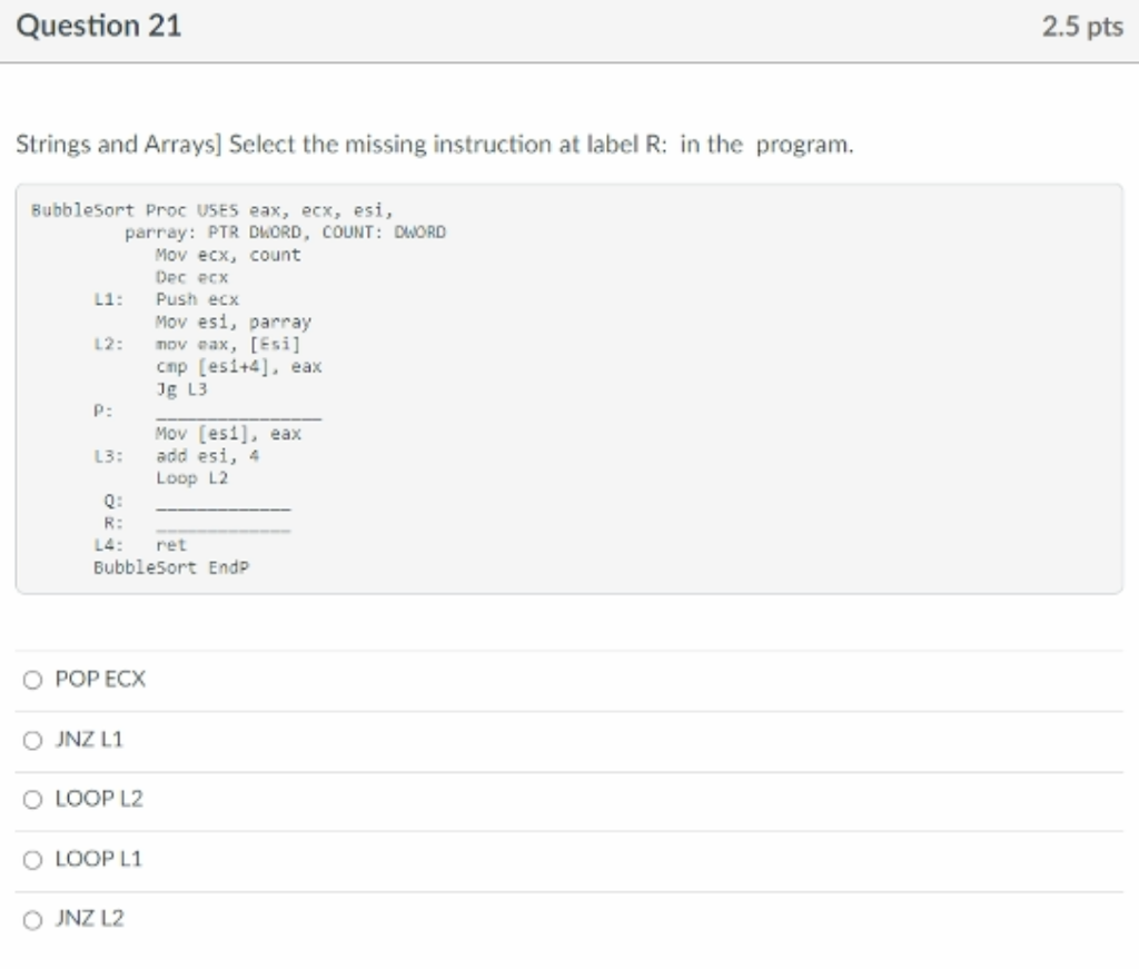 Solved Question 21 2.5 pts Strings and Arrays] Select the | Chegg.com
