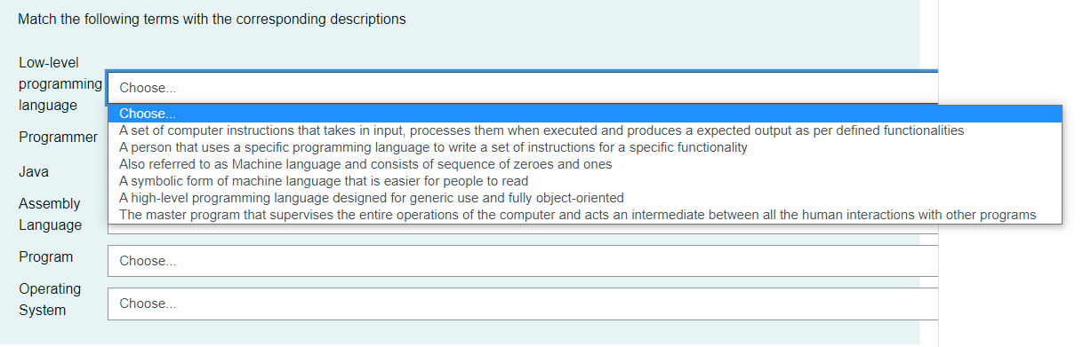 Solved Match the following terms with the corresponding | Chegg.com