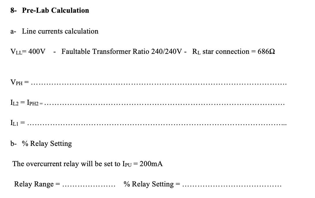 Solved 8 Pre Lab Calculation A Line Currents Calculation 0306