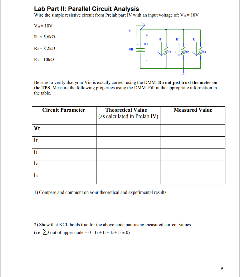 Solved Lab Part II: Parallel Circuit Analysis Wire the | Chegg.com