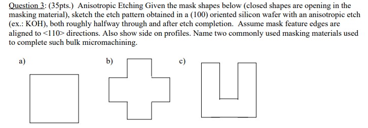 Solved Question 3: (35pts.) Anisotropic Etching Given the | Chegg.com