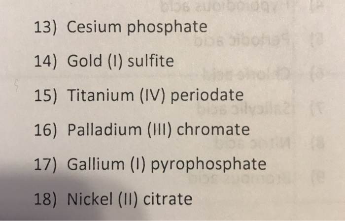 Solved 13) Cesium phosphate 14) Gold (1) sulfite 15) | Chegg.com
