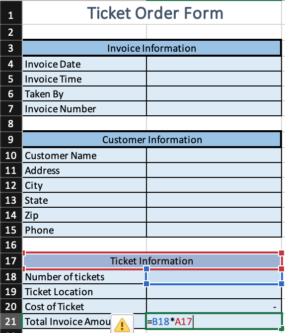 Solved w NP 1 Ticket Order Form 2 3 Invoice Information 4 | Chegg.com