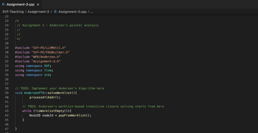 Goal: Need code in C++ to implement Andersen’s | Chegg.com