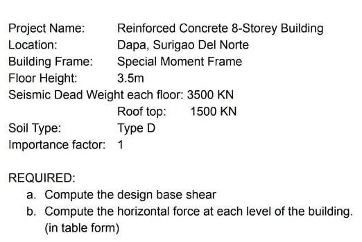Solved Project Name: Reinforced Concrete 8-Storey Building | Chegg.com