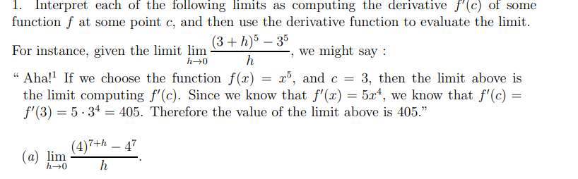Solved 1. Interpret each of the following limits as | Chegg.com