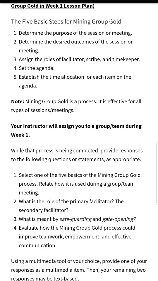 Solved Group Gold in Week 1 Lesson Plan) The Five Basic | Chegg.com