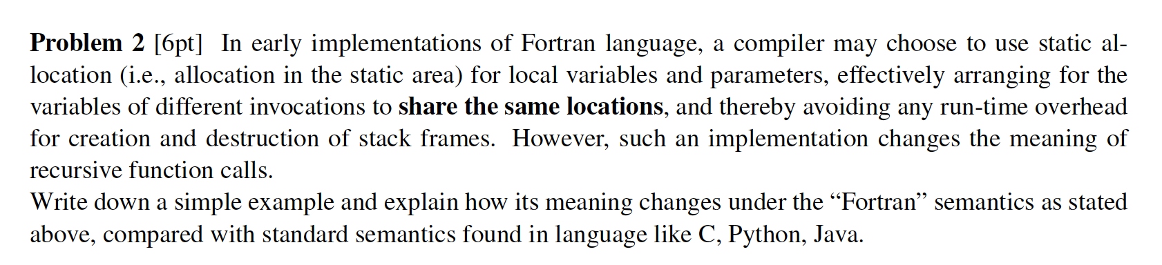 Problem 2 [6pt] In early implementations of Fortran | Chegg.com
