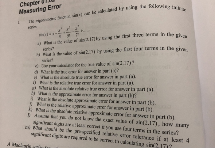 Solved Chapter U.0 Measuring Error ing infini by using the | Chegg.com