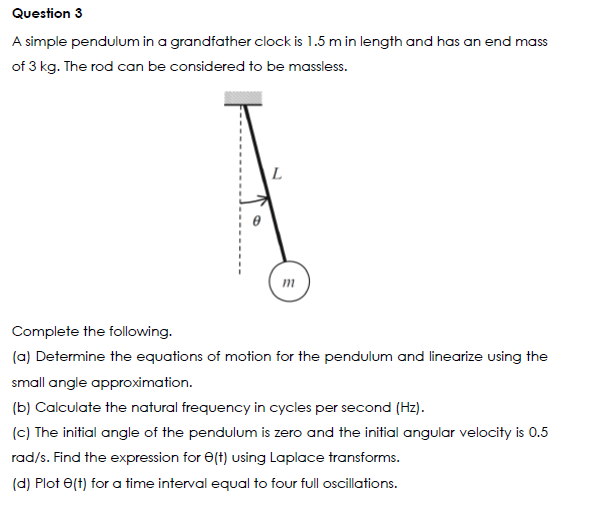 Solved Question 3 A simple pendulum in a grandfather clock | Chegg.com