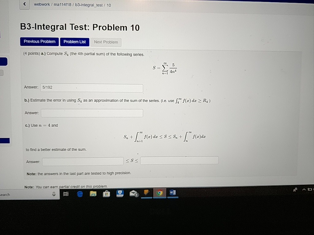 Solved webwork/ ma114118/ b3-integral test /10 B3-Integral | Chegg.com