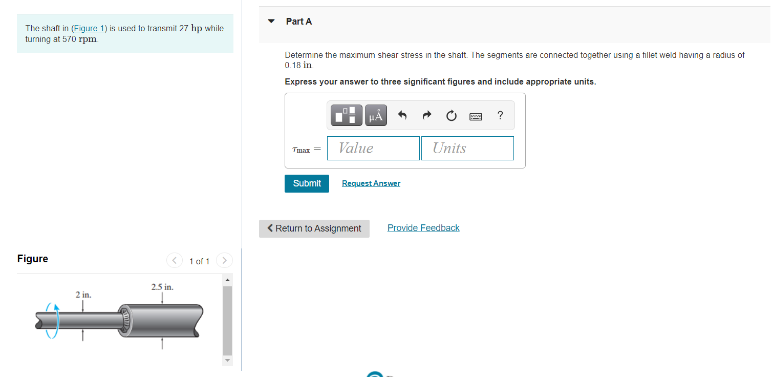 Solved Part A The shaft in (Figure 1) is used to transmit 27 | Chegg.com