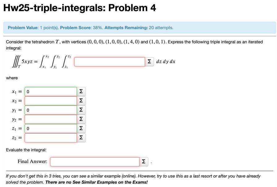 Solved Hw25-triple-integrals: Problem 4 Problem Value: 1 | Chegg.com