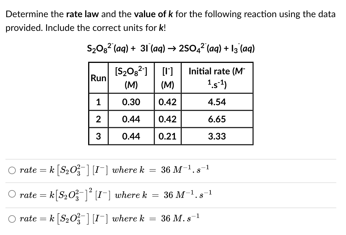 Solved Determine the rate law and the value of k for the | Chegg.com