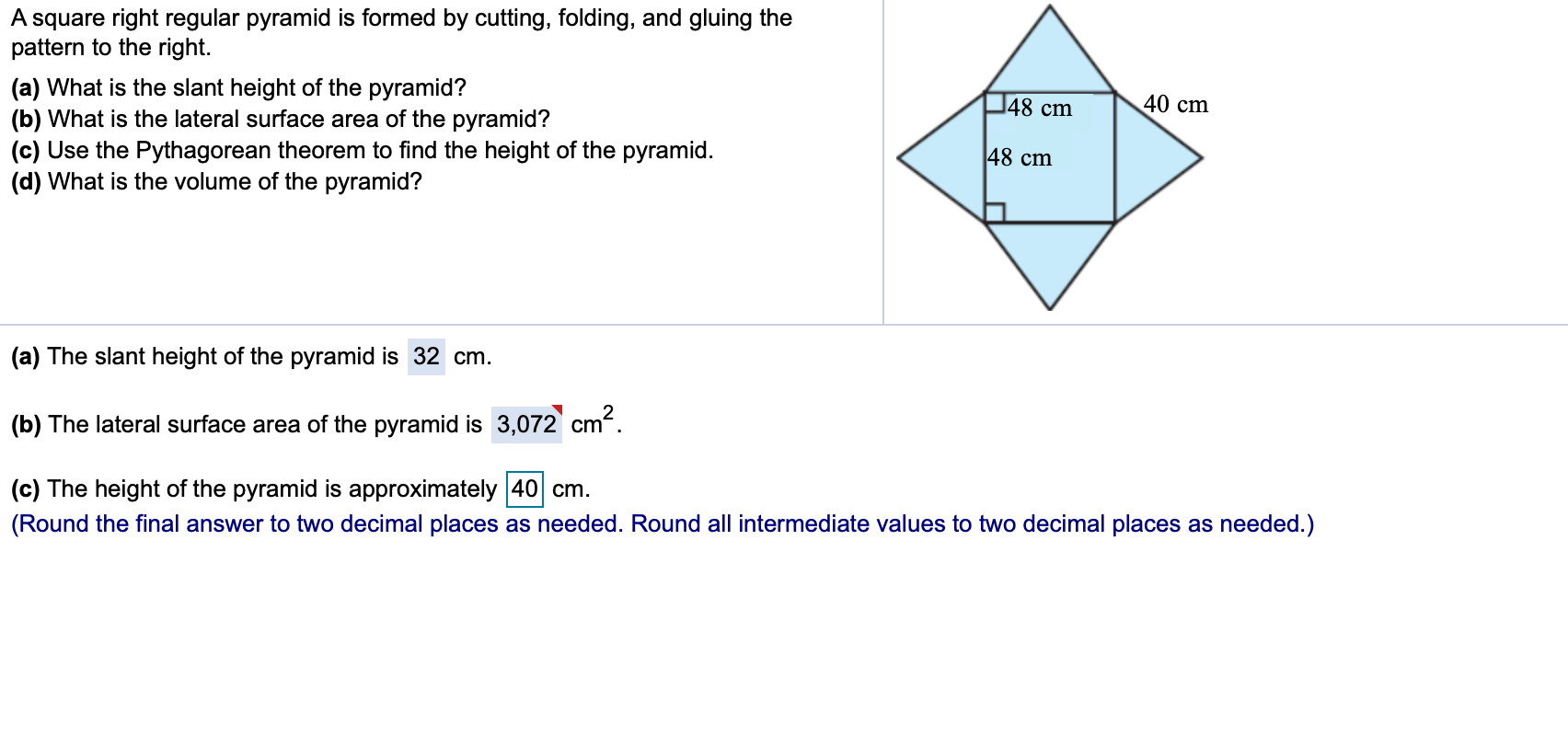 Solved A square right regular pyramid is formed by cutting, | Chegg.com