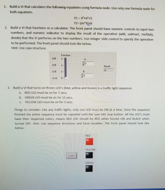 Build a VI that calculates the following equations | Chegg.com