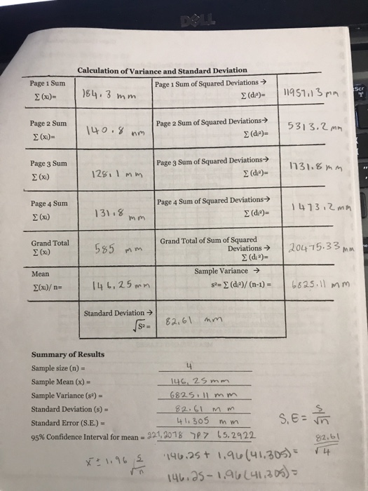 Solved Squared deviations (de) Measurements Deviation Number | Chegg.com