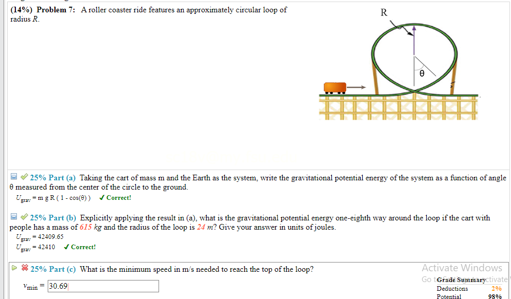 Solved (14%) Problem 7: A roller coaster ride features an | Chegg.com