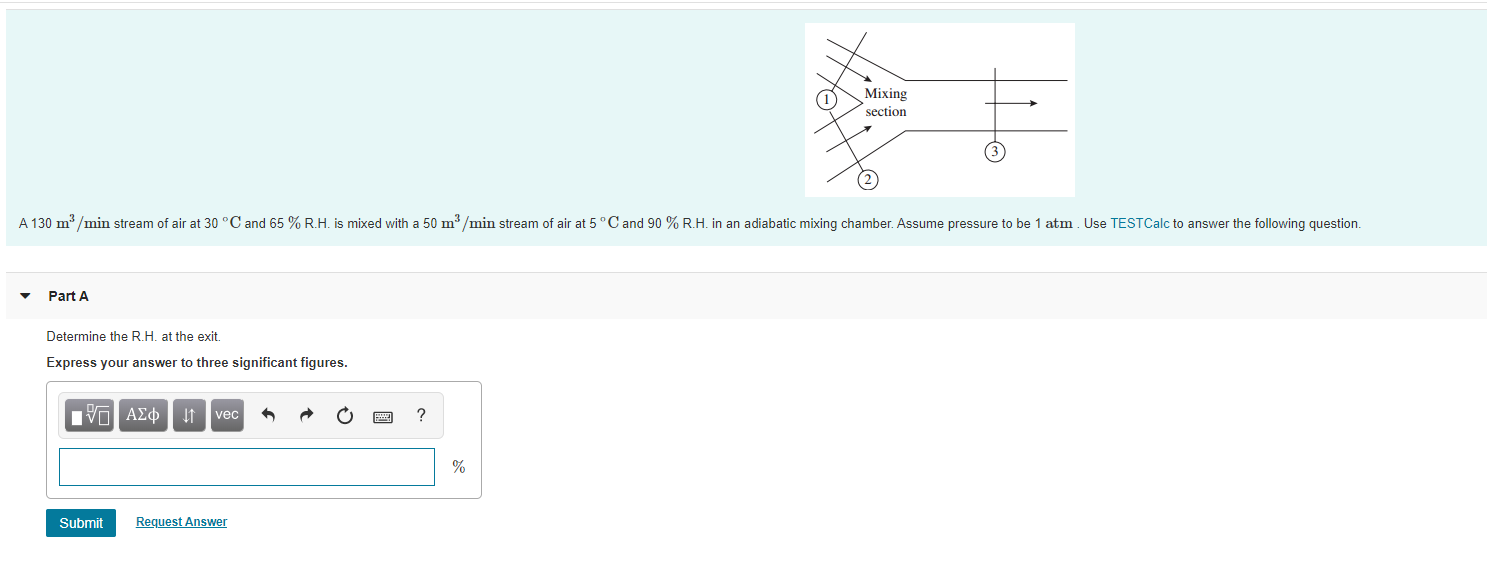 Solved Mixing section A 130 m/min stream of air at 30 °C and | Chegg.com