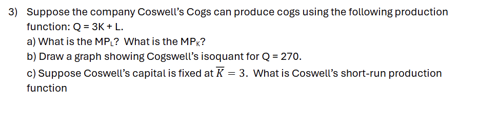 Solved Suppose the company Coswell's Cogs can produce cogs | Chegg.com