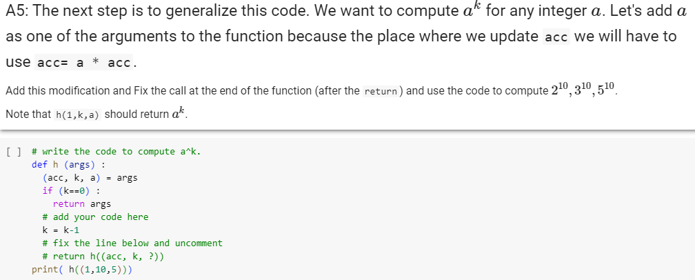 Solved A5: The next step is to generalize this code. We want | Chegg.com