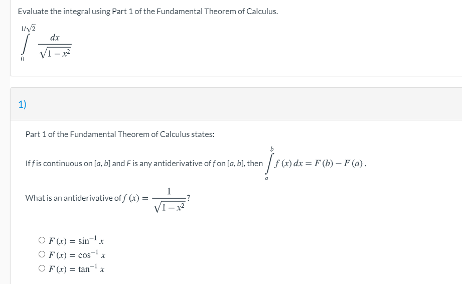 Solved Evaluate the integral using Part 1 of the Fundamental | Chegg.com