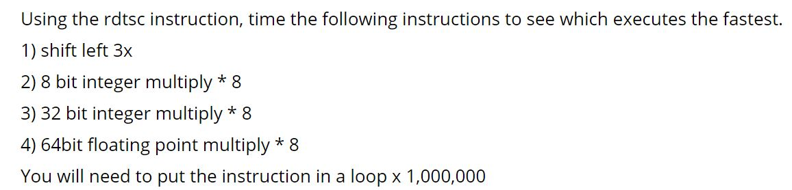 Using the rdtsc instruction, time the following | Chegg.com