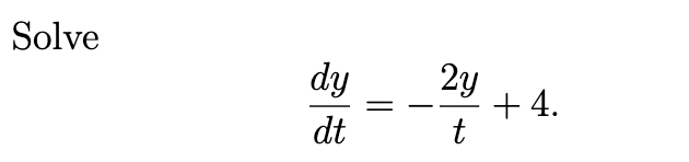 Solved Solve dtdy=−t2y+4 | Chegg.com